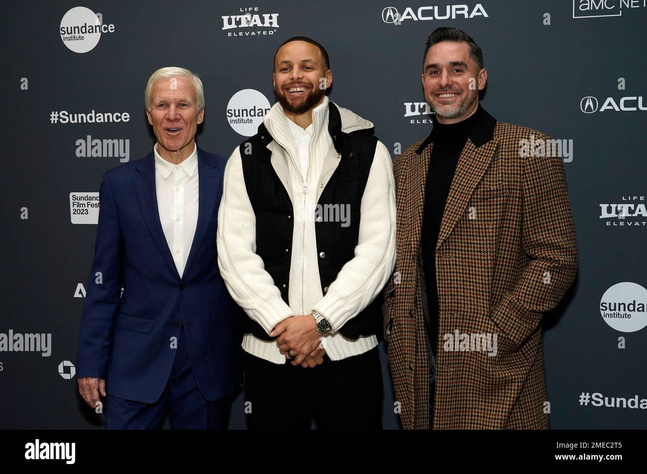 Golden State Warriors NBA basketball player Stephen Curry, center, the subject of the ...