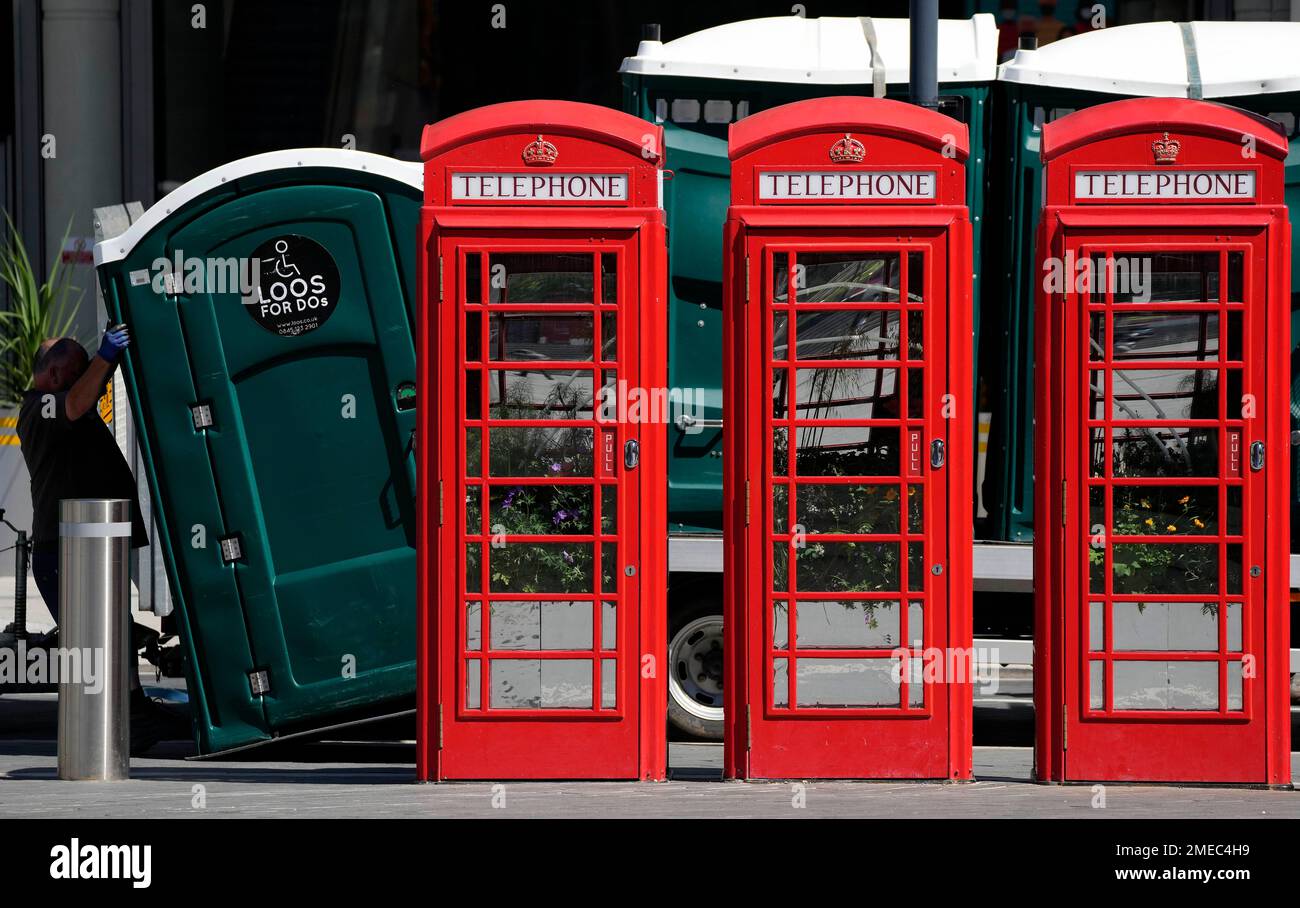 Portable loos are build up around Wembley stadium in the build-up to ...