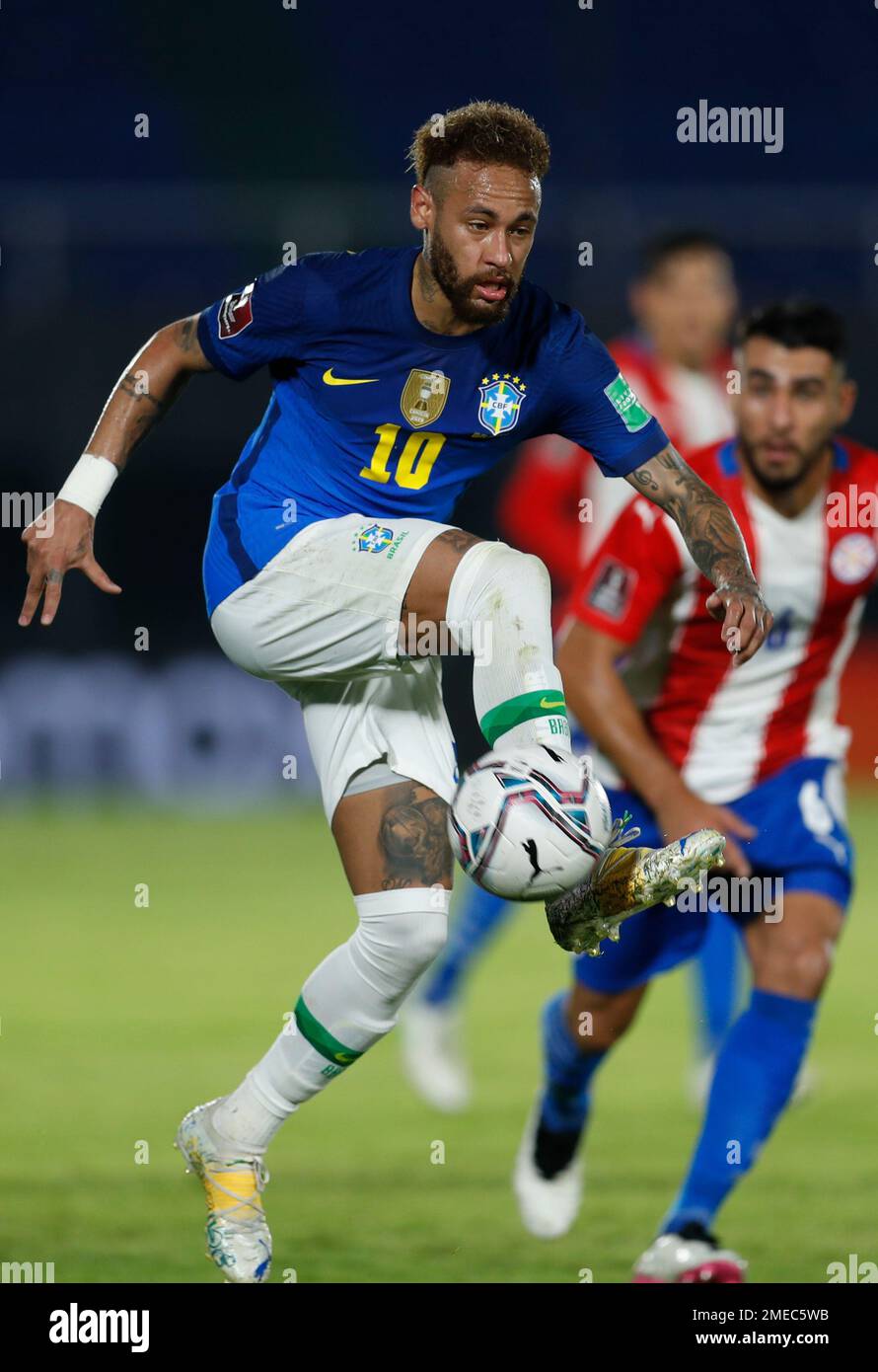 Brazil's Neymar controls the ball during a qualifying soccer match for ...