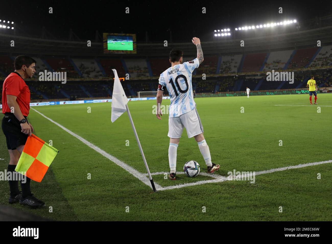 Argentina's Lionel Messi prepares to take a corner kick during a ...