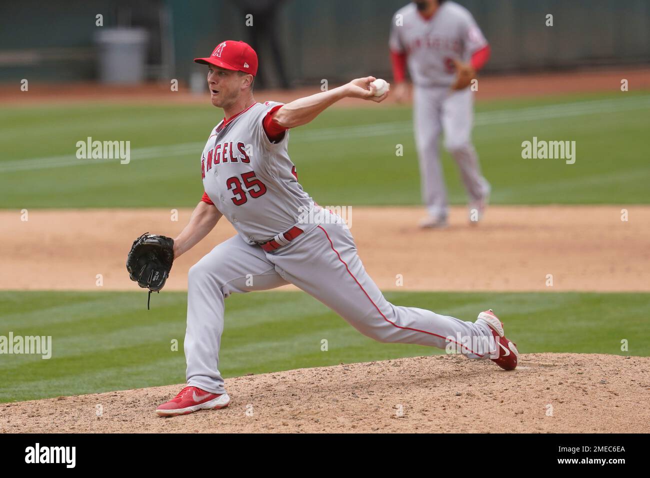 Los Angeles Angels' Tony Watson against the Oakland Athletics during a ...