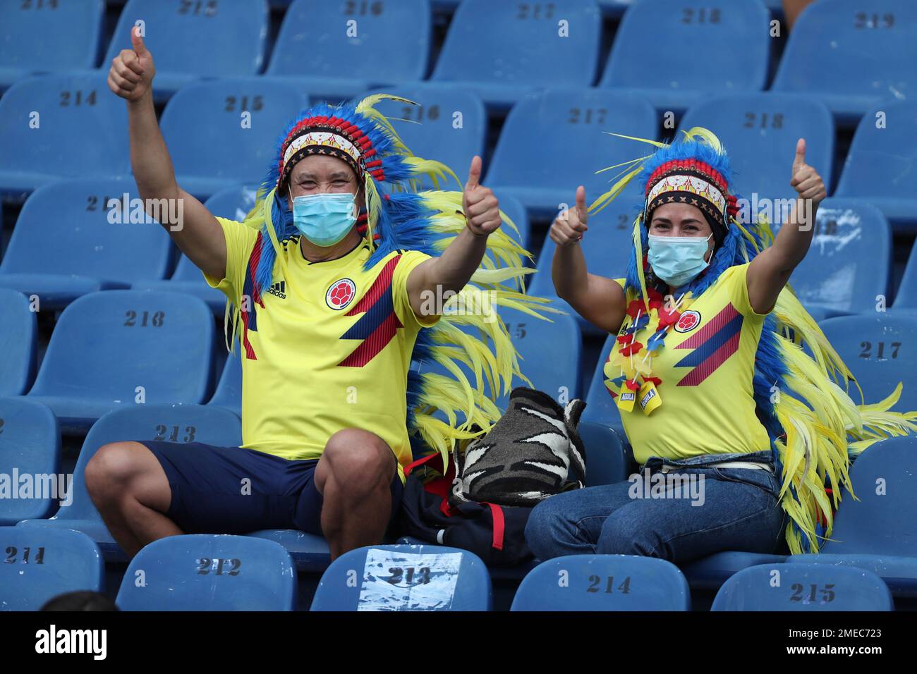 Colombia soccer fans cheer for their team prior a qualifying soccer ...
