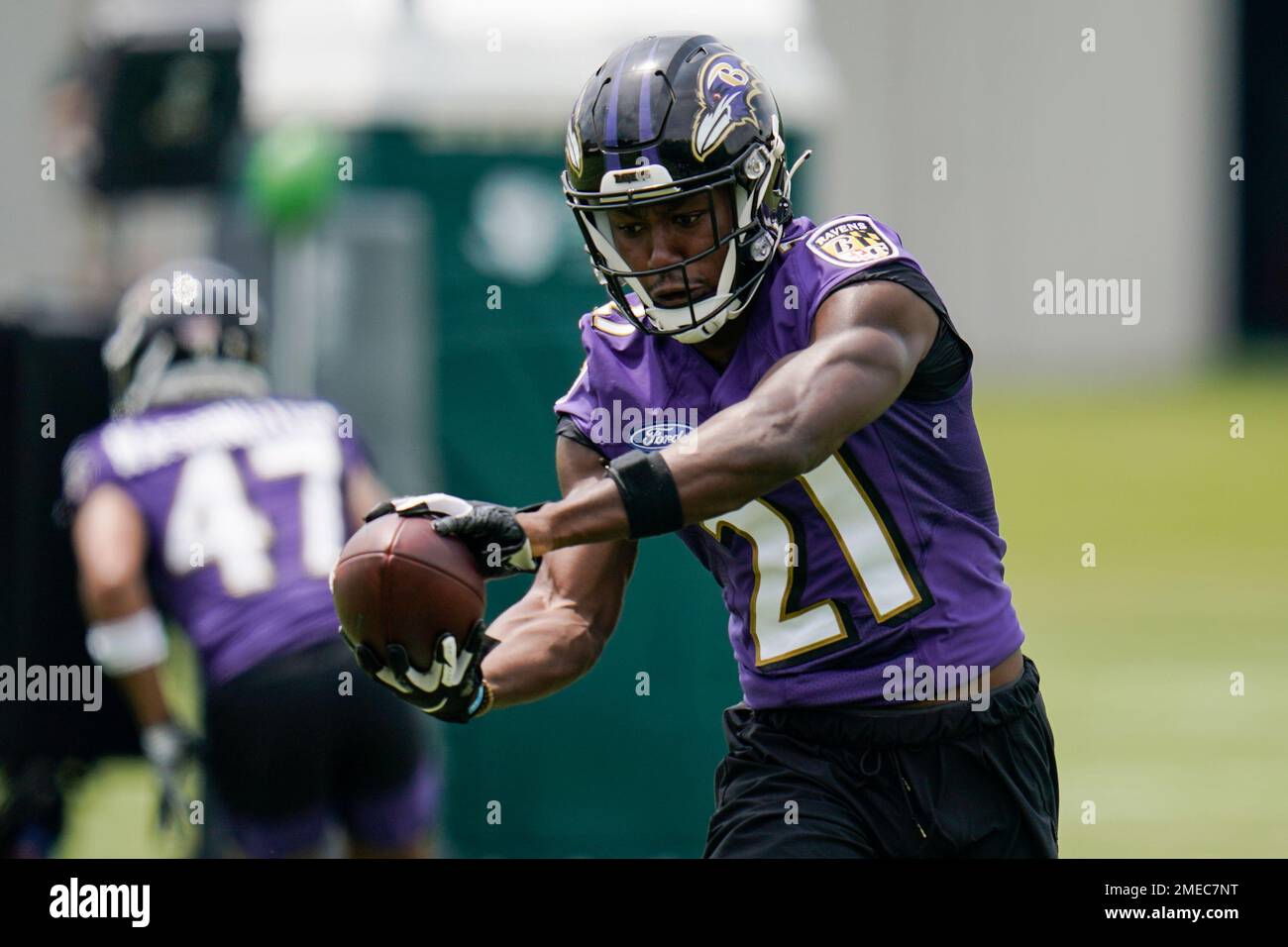 Baltimore Ravens cornerback Brandon Stephens works out during the team ...