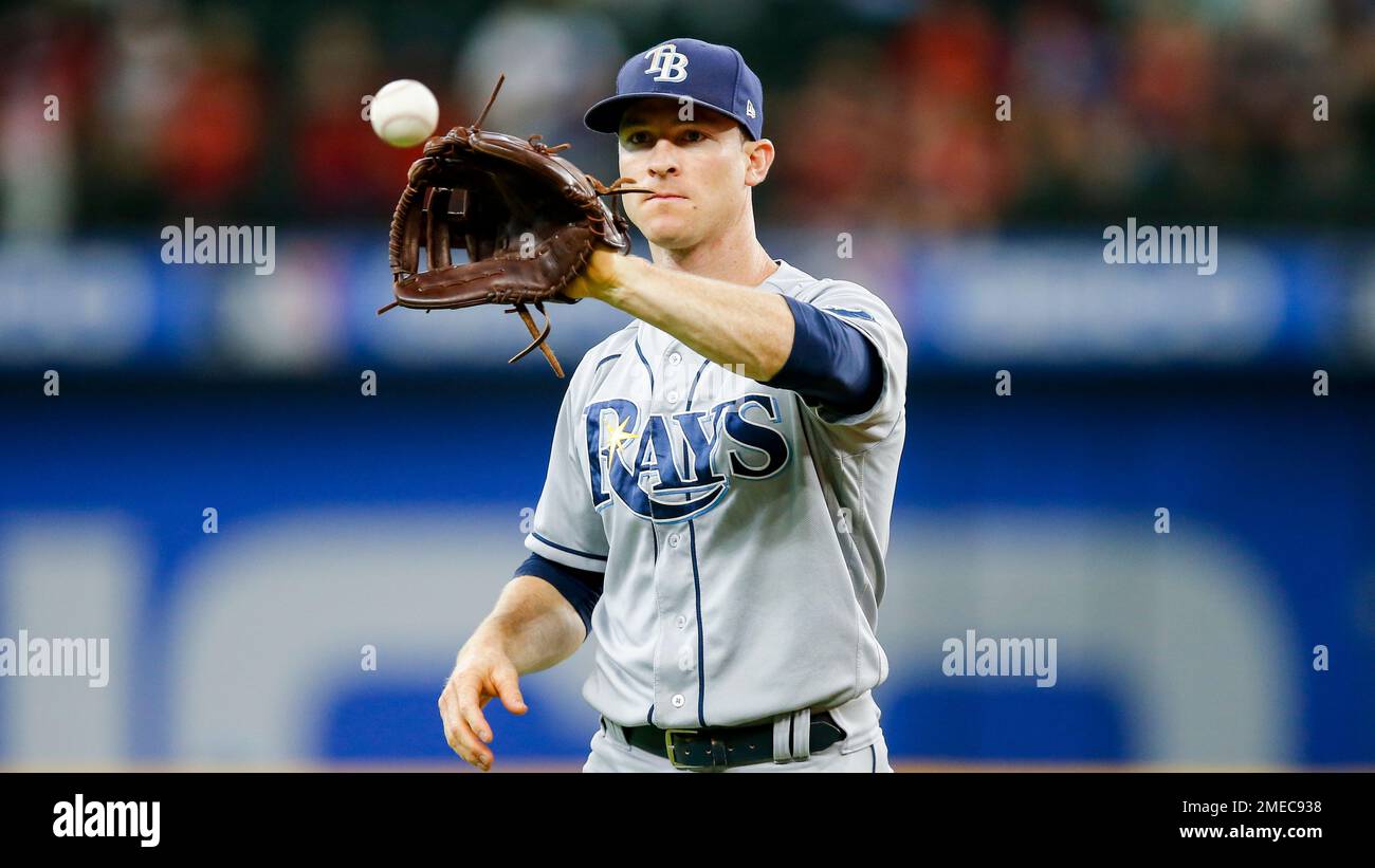 Tampa Bay Rays' Joey Wendle (18) catches a throw during warm ups before ...