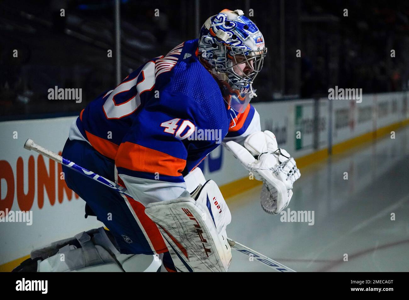 New York Islanders goaltender Semyon Varlamov (40) takes the ice for ...