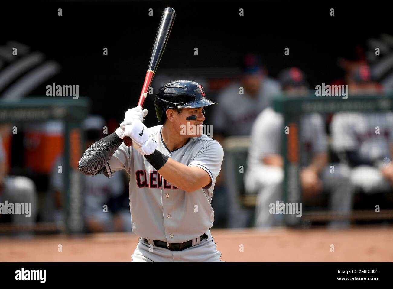 Cleveland Indians' Yu Chang at bat against the Baltimore Orioles during ...