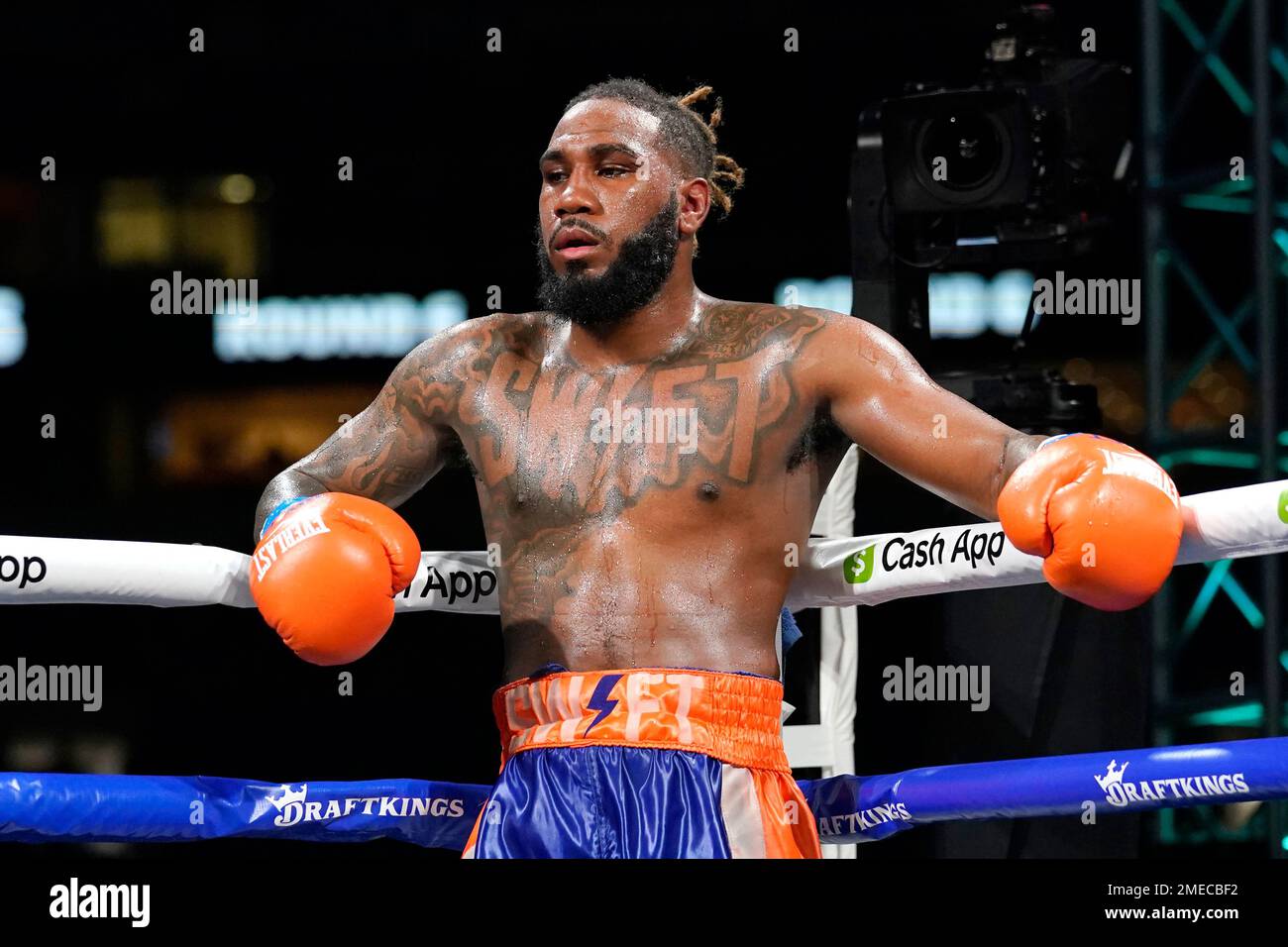 Jarrett Hurd stands in the ring during a middleweight boxing match ...
