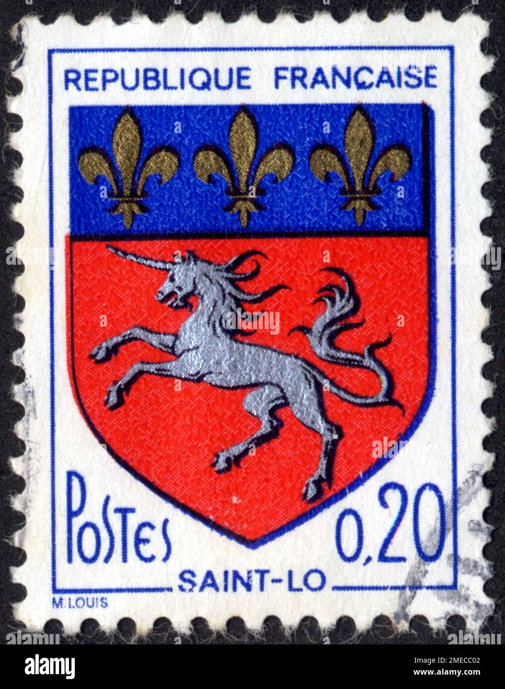 TIMBRE OBLITÉRÉ SAINT-LO. RÉPUBLIQUE FRANÇAISE. POSTES. 0,20 Stock ...