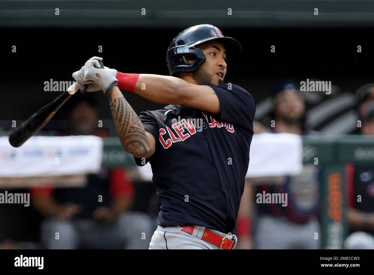 Cleveland Indians' Eddie Rosario at bat against the Baltimore Orioles ...