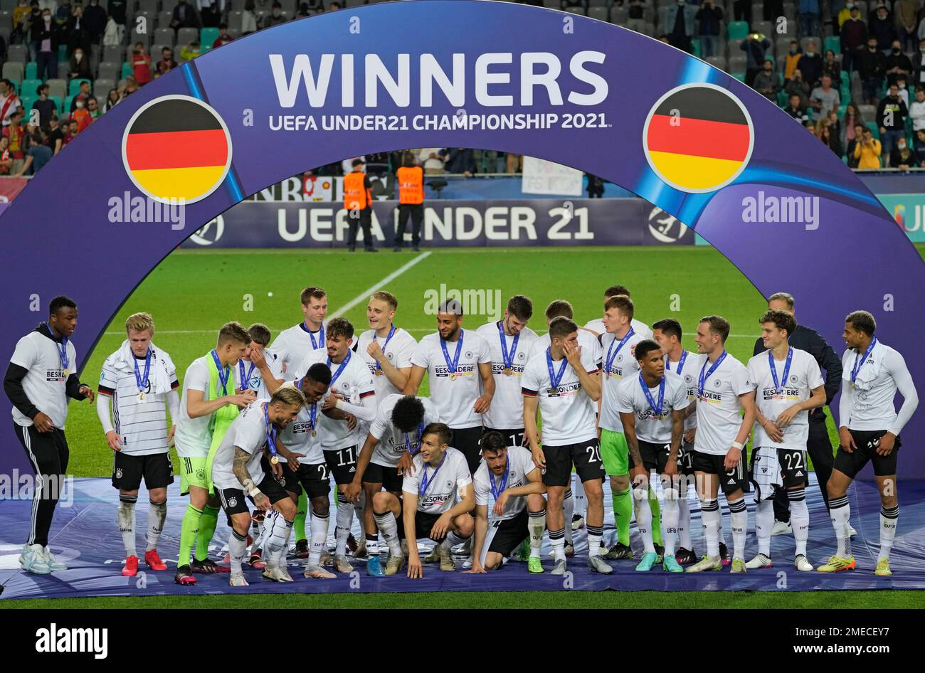 Germany players celebrate after winning the Euro U21 final soccer match ...