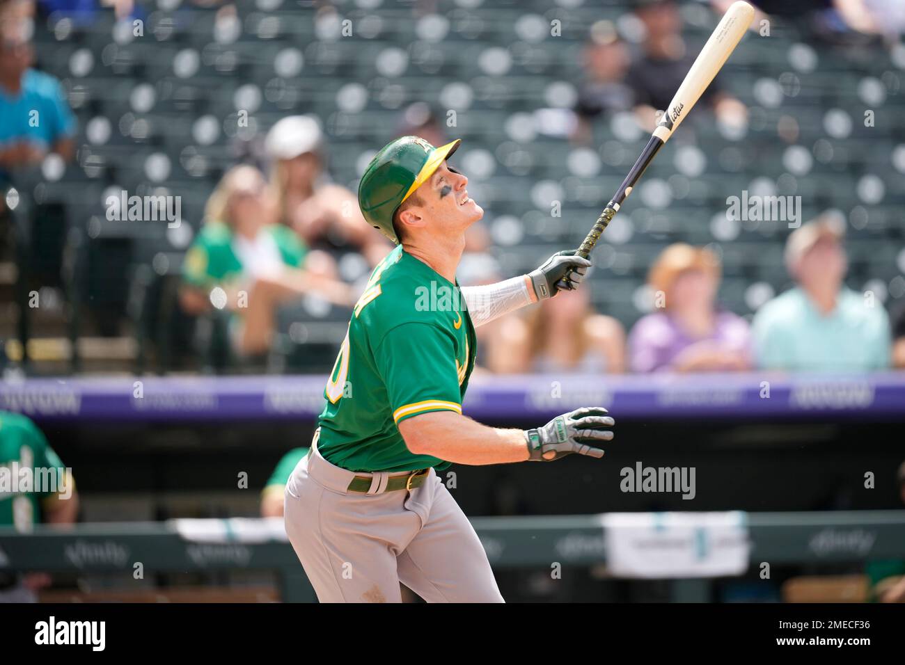 Oakland Athletics' Mark Canha flies out in the fifth inning of a ...