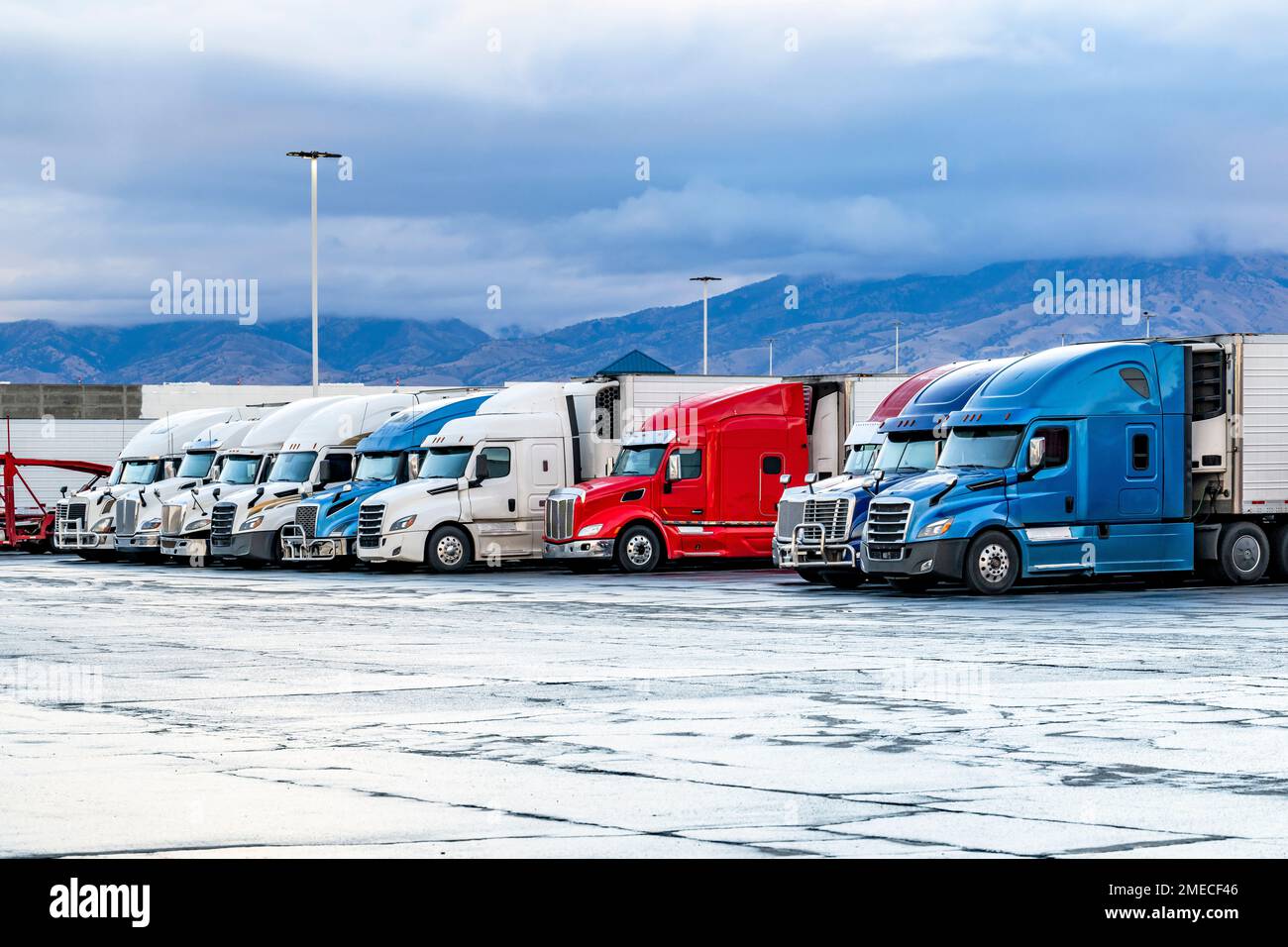 General logistic transportation big rigs semi trucks with semi trailers ...