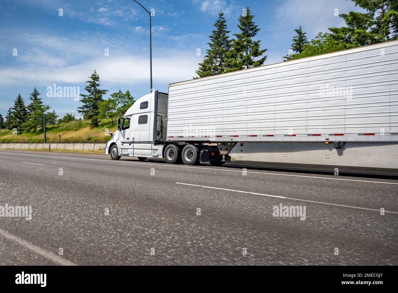 Industrial grade high cab powerful classic long hauler white big rig ...