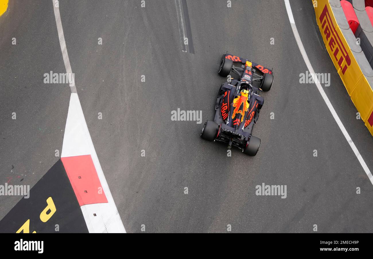 Red Bull driver Sergio Perez of Mexico steers his car during the Formula One Grand Prix at the ...