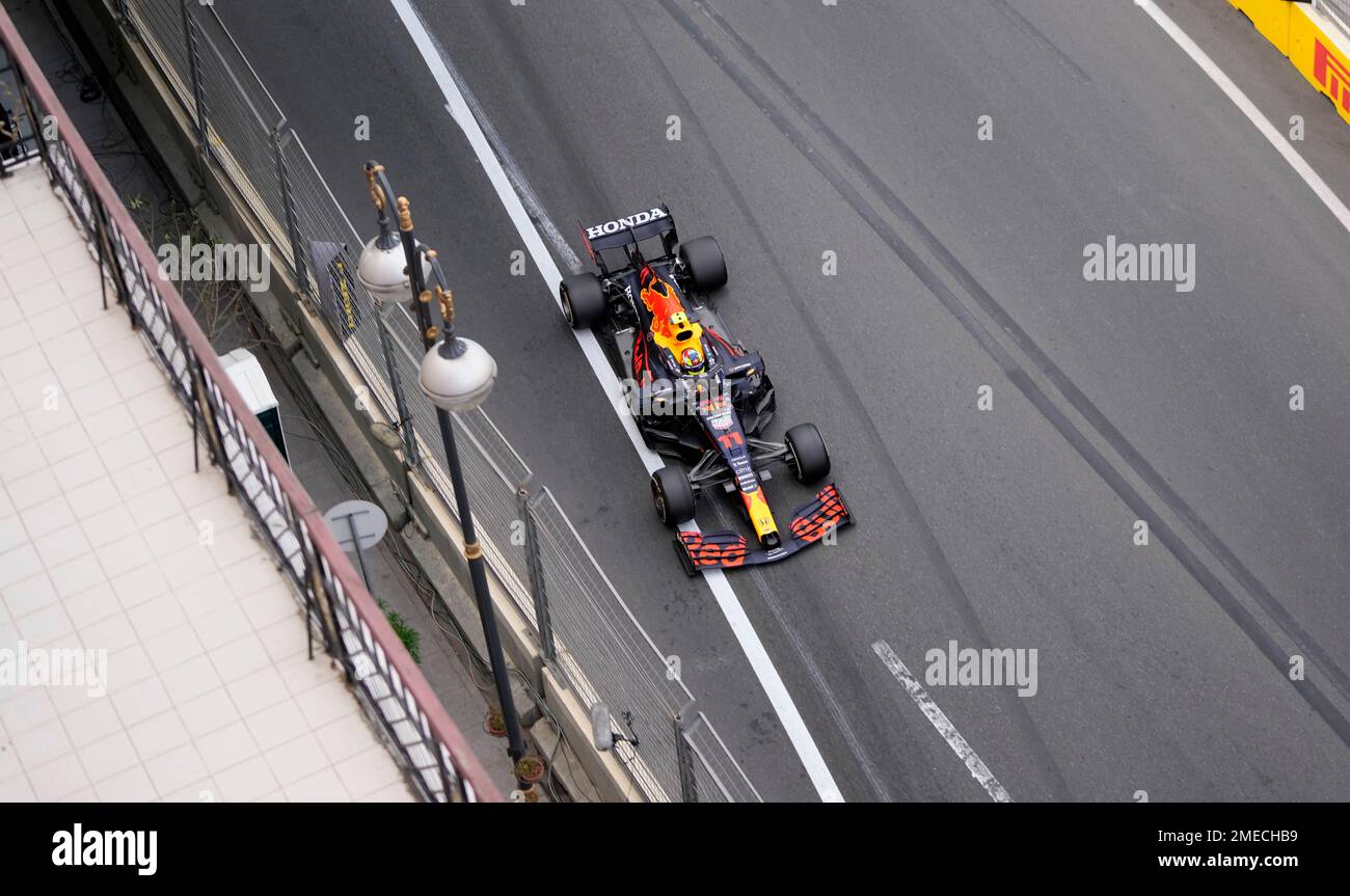 Red Bull driver Sergio Perez of Mexico steers his car during the Formula One Grand Prix at the ...