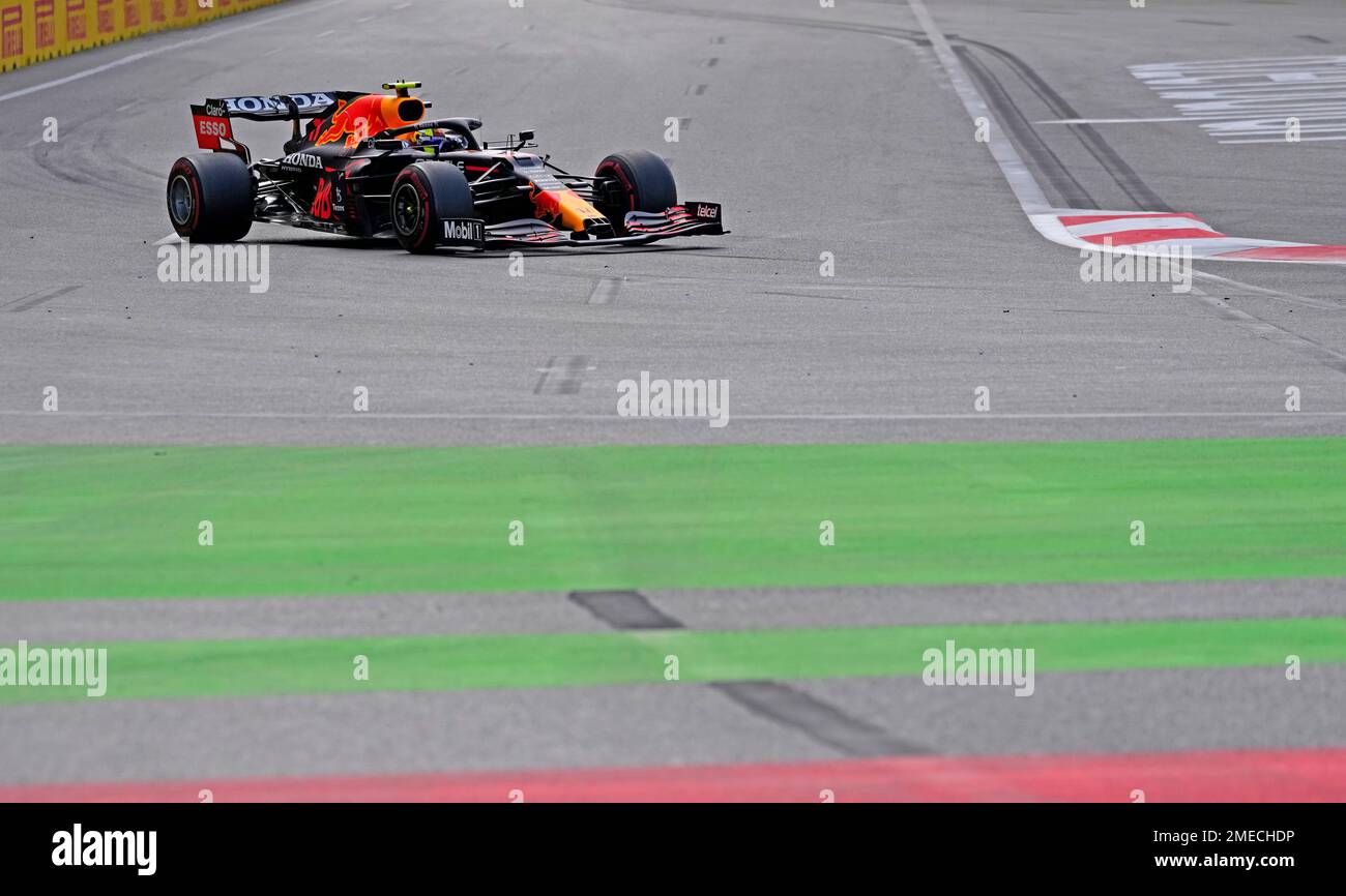 Red Bull driver Sergio Perez of Mexico steers his car during the Formula One Grand Prix at the ...