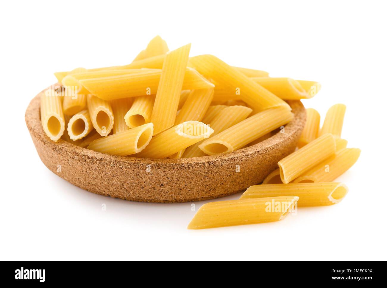 Plate of raw penne pasta isolated on white background Stock Photo - Alamy
