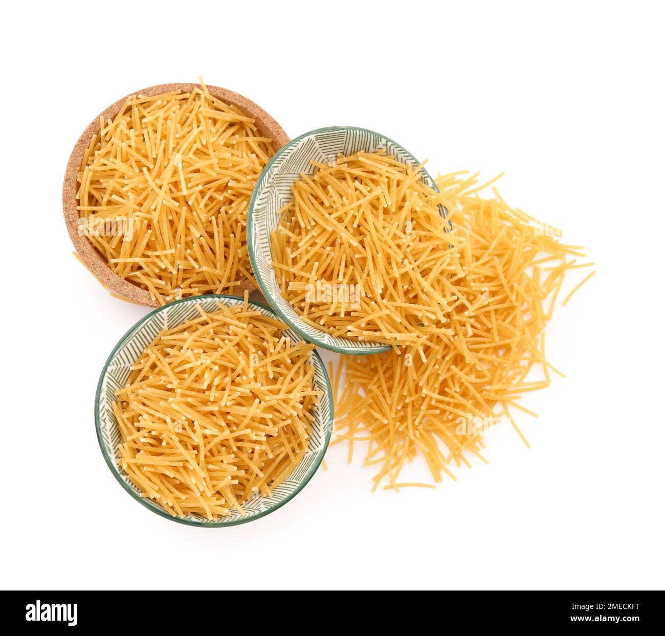 Bowls of uncooked vermicelli pasta isolated on white background Stock ...