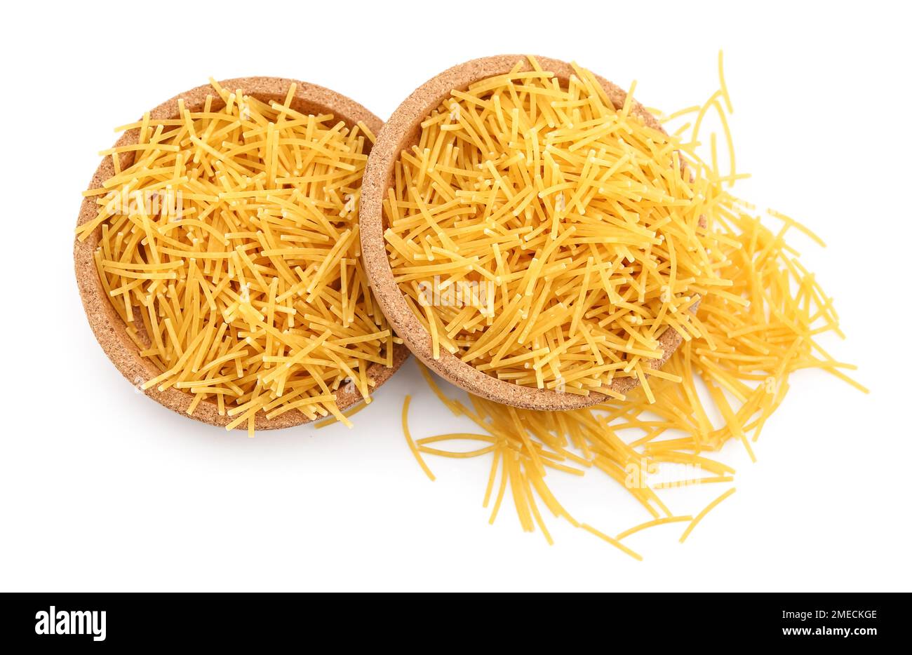 Plates of raw vermicelli pasta on white background Stock Photo - Alamy