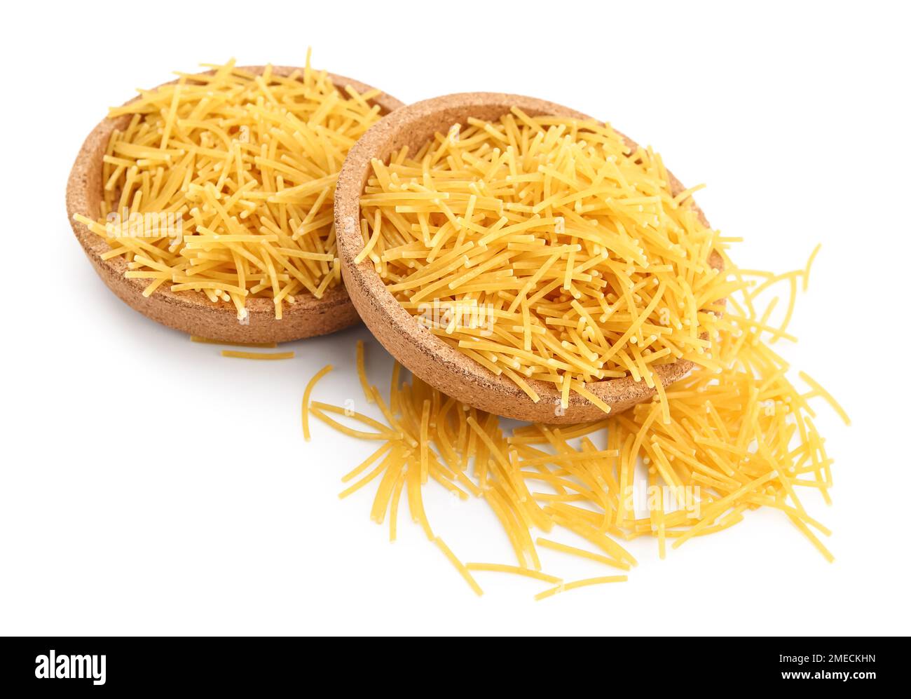 Plates of raw vermicelli pasta on white background Stock Photo - Alamy