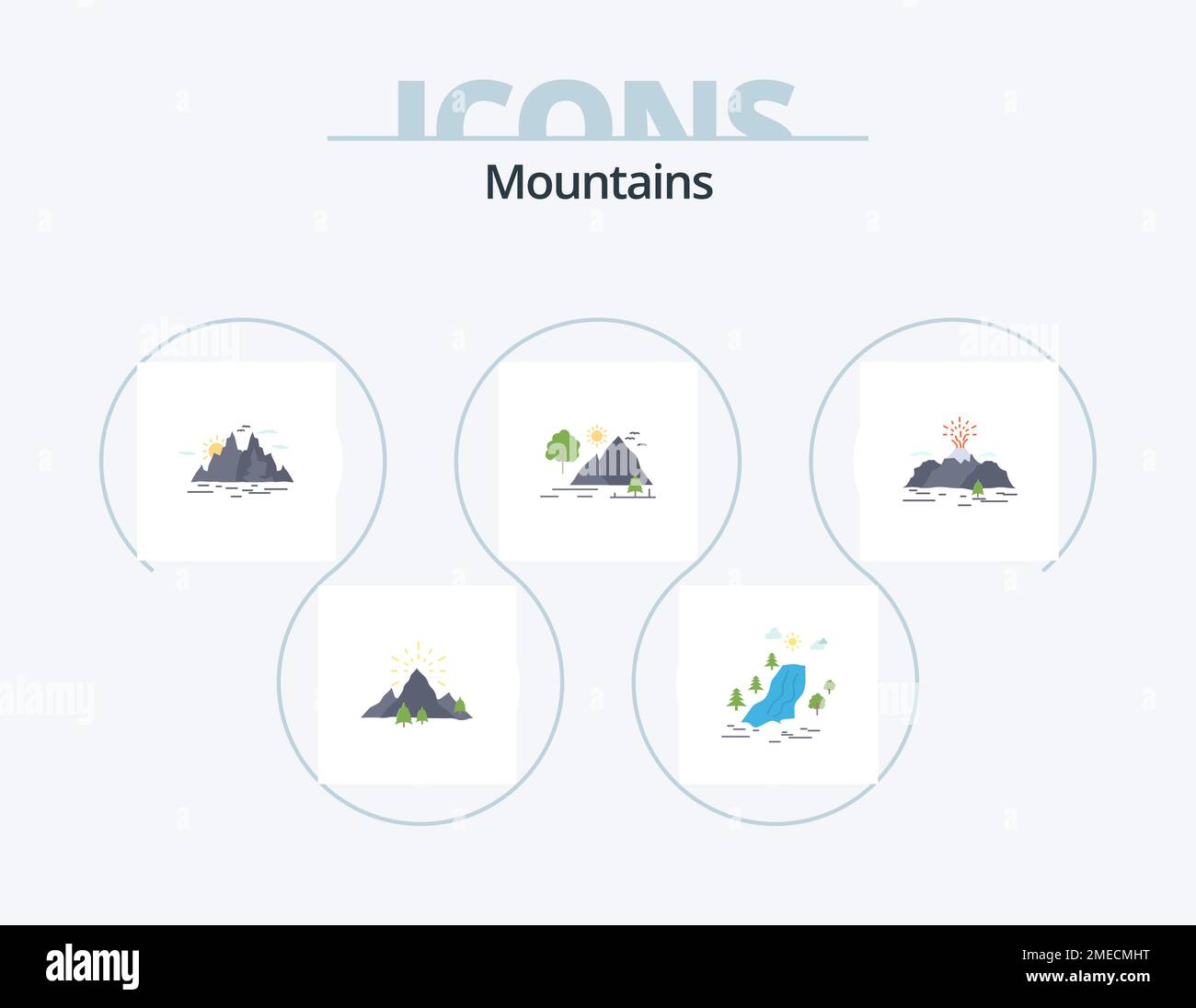 Mountains Flat Icon Pack 5 Icon Design. nature. hill. clouds. water. landscape Stock Vector ...