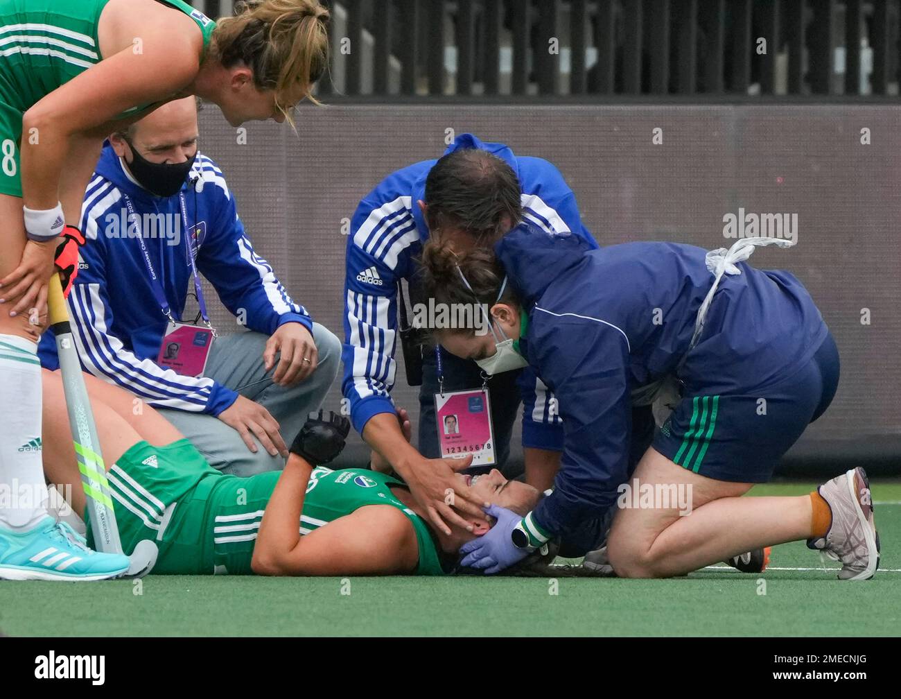 Medics tend to Ireland's Elizabeth Colvin after she was hit in the head ...