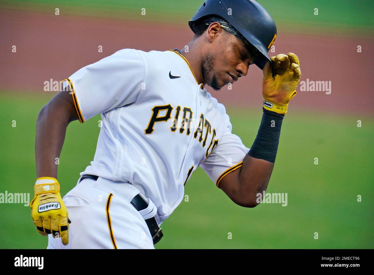 Pittsburgh Pirates' Ke'Bryan Hayes rounds third base after hitting a ...
