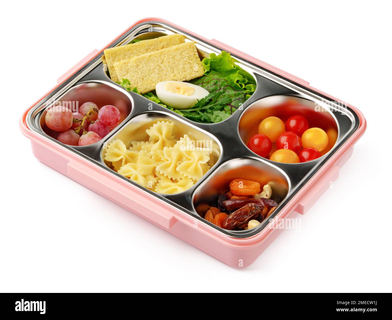 Healthy food delivery in take away box on white background Stock Photo ...