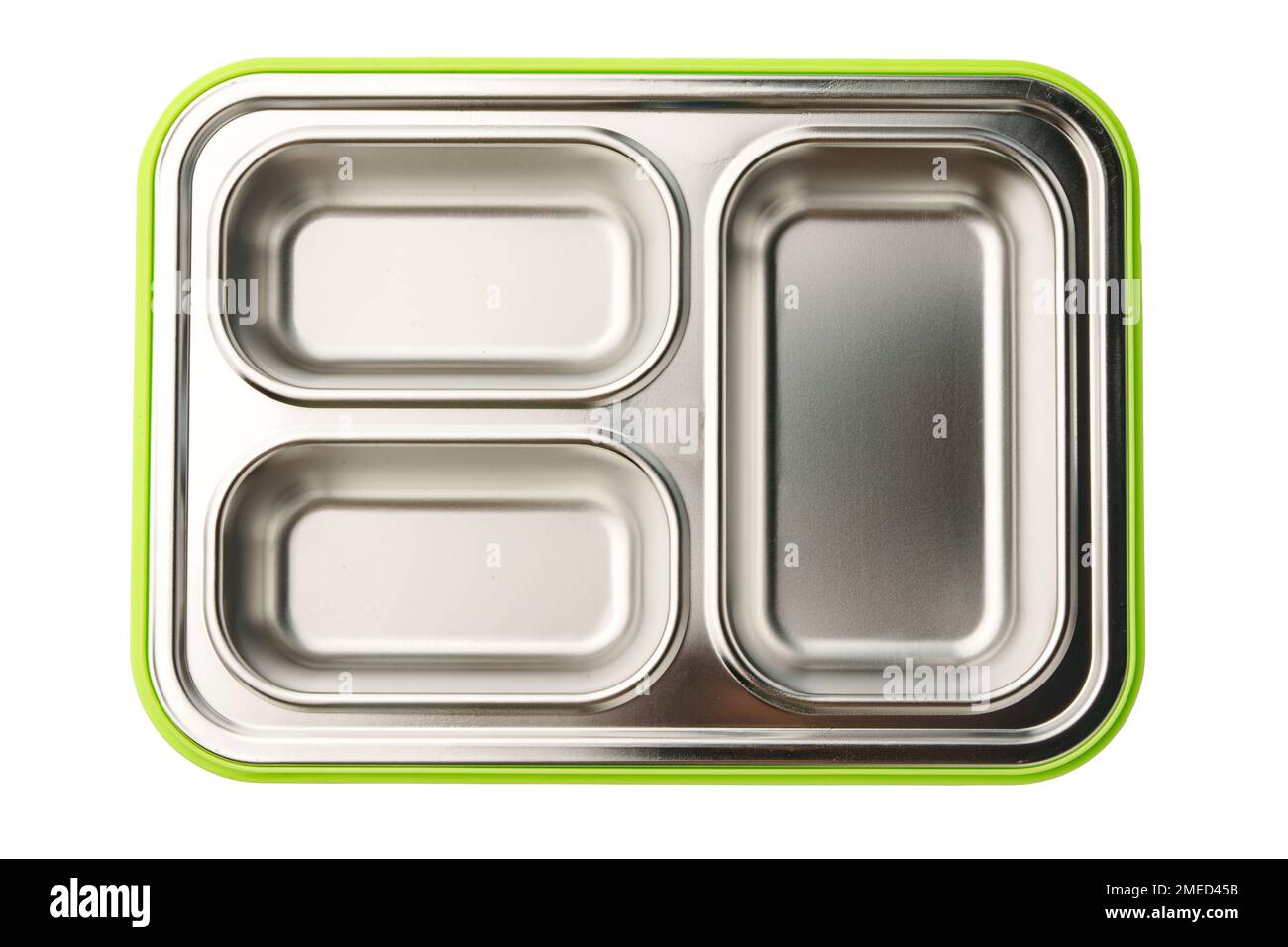 Empty lunch box with metal compartments isolated on white background ...