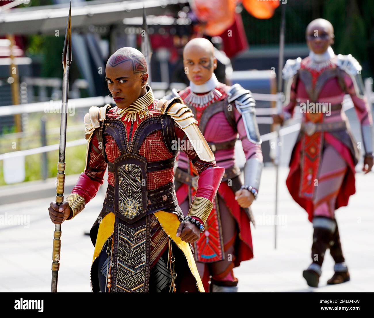 Characters from the film "Black Panther" perform during "The Warriors ...