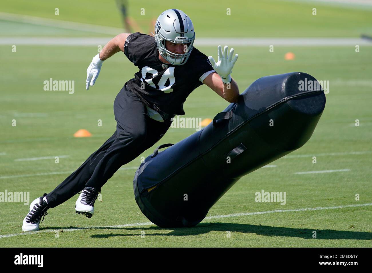 Las Vegas Raiders defensive end Carl Nassib (94) during NFL football practice Wednesday, June 2 ...