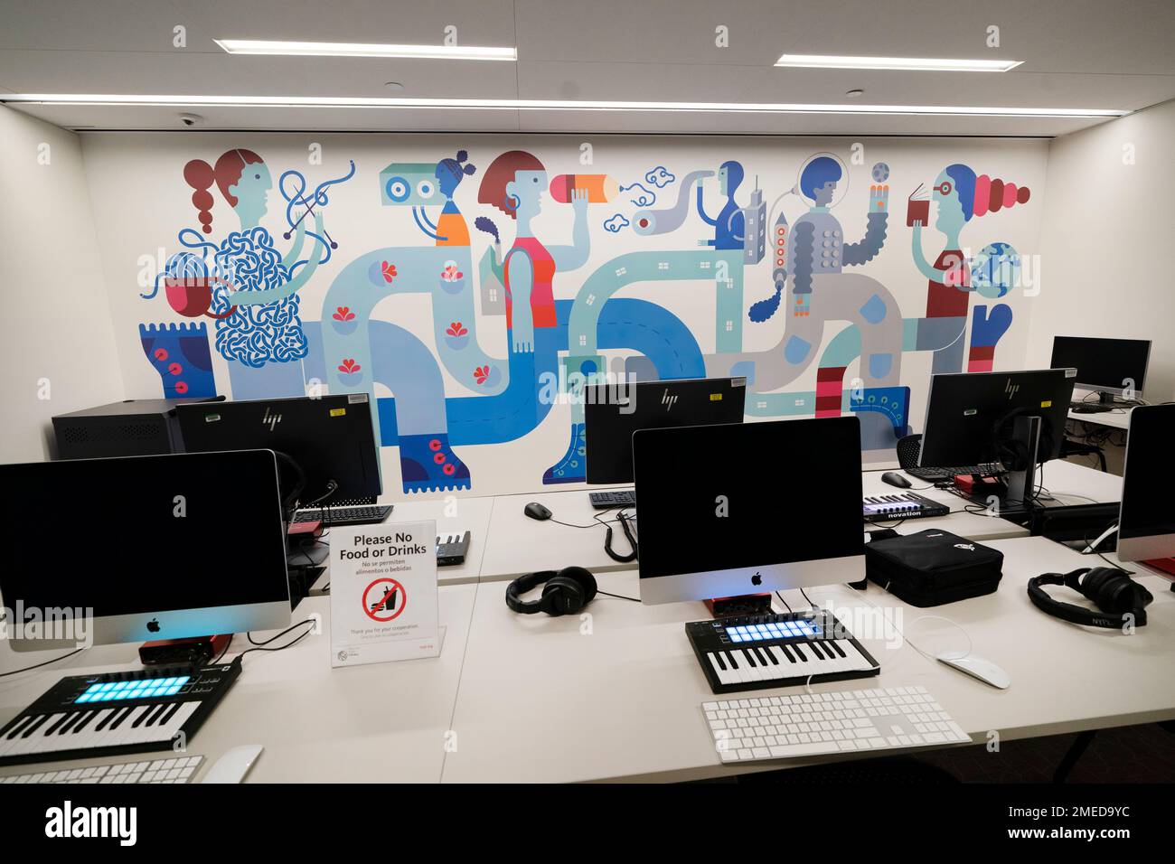 Computers are positioned in a children's media lab at the Stavros ...