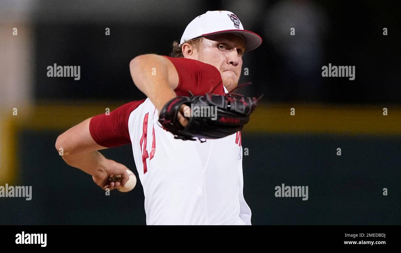 North Carolina State pitcher John Miralia throws against North Carolina ...