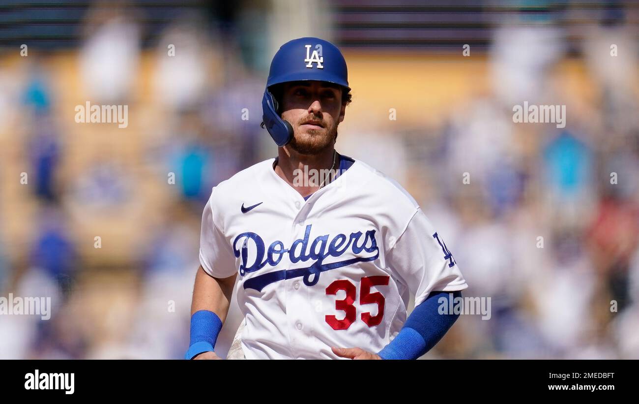 Los Angeles Dodgers' Cody Bellinger (35) runs the bases during a ...