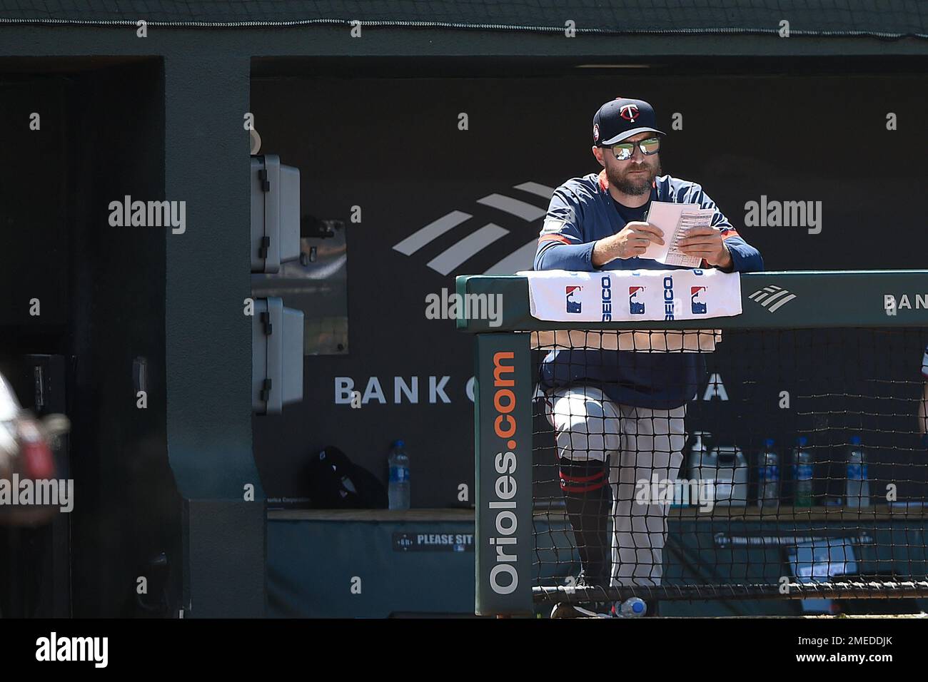 Minnesota Twins manager Rocco Baldelli looks on from the dugout in a ...