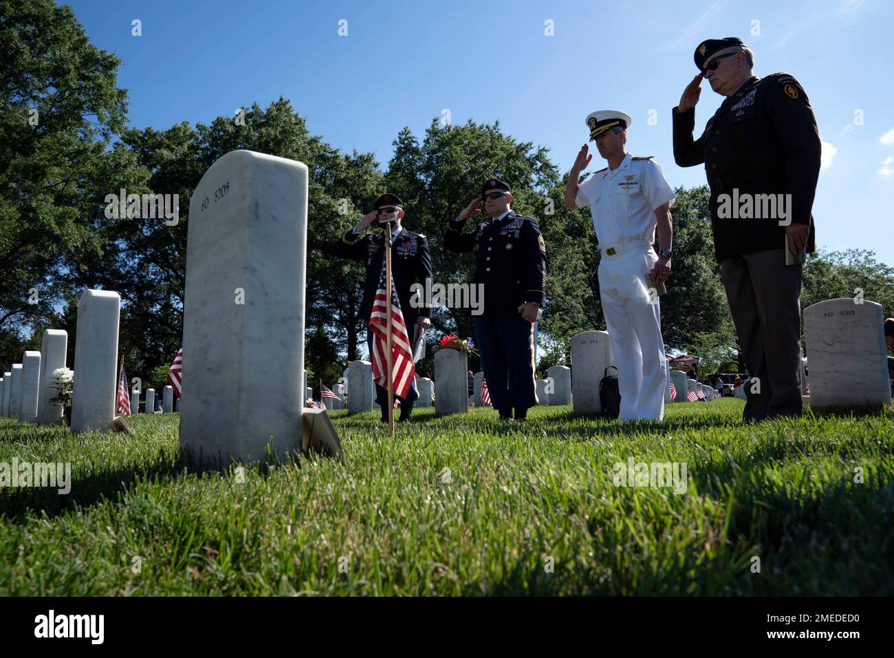 Military service members salute over the graves of the fallen soldiers ...