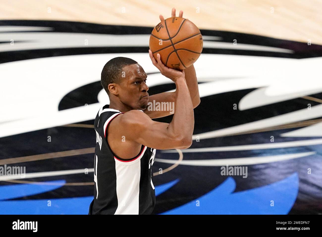 Los Angeles Clippers guard Rajon Rondo takes a shot in Game 4 of an NBA ...