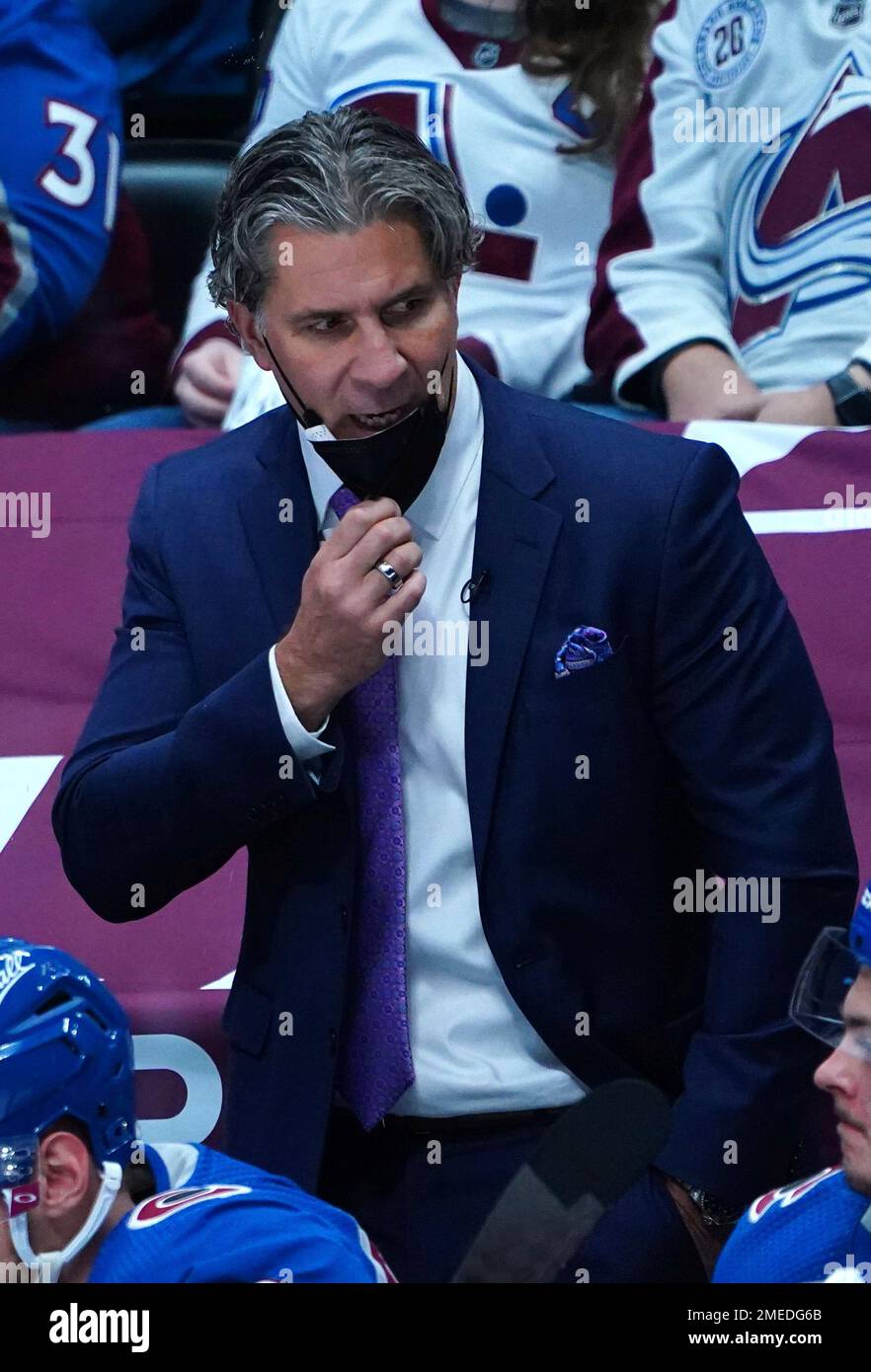 Colorado Avalanche head coach Jared Bednar looks on against the Vegas ...