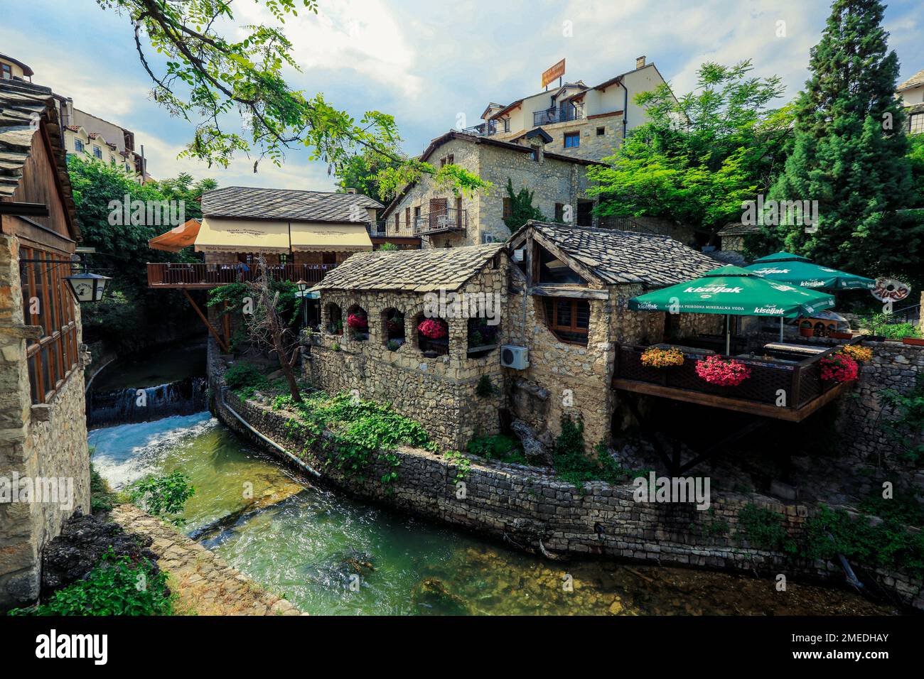 Panoramic View to the Spring and Green cityscape of Mostar, Bosnia and ...