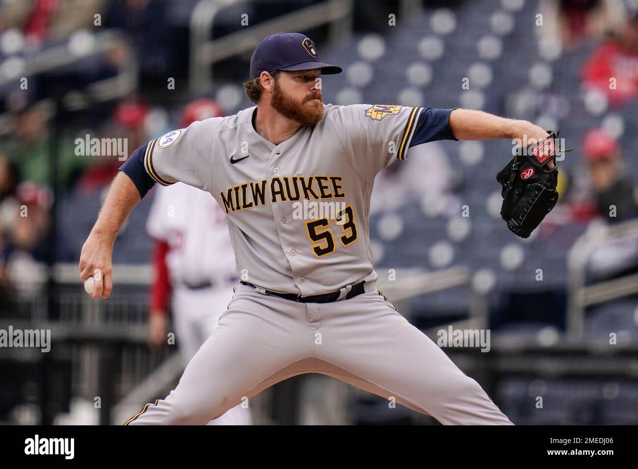 Milwaukee Brewers starting pitcher Brandon Woodruff throws a pitch to ...