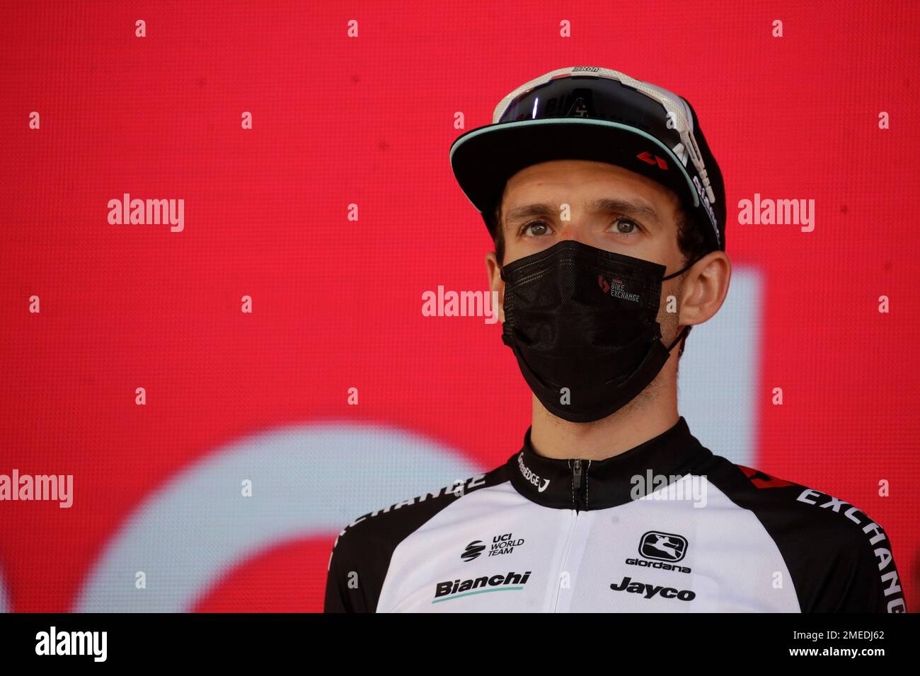 Britain's Simon Yates stands on podium after placing third in the Giro ...
