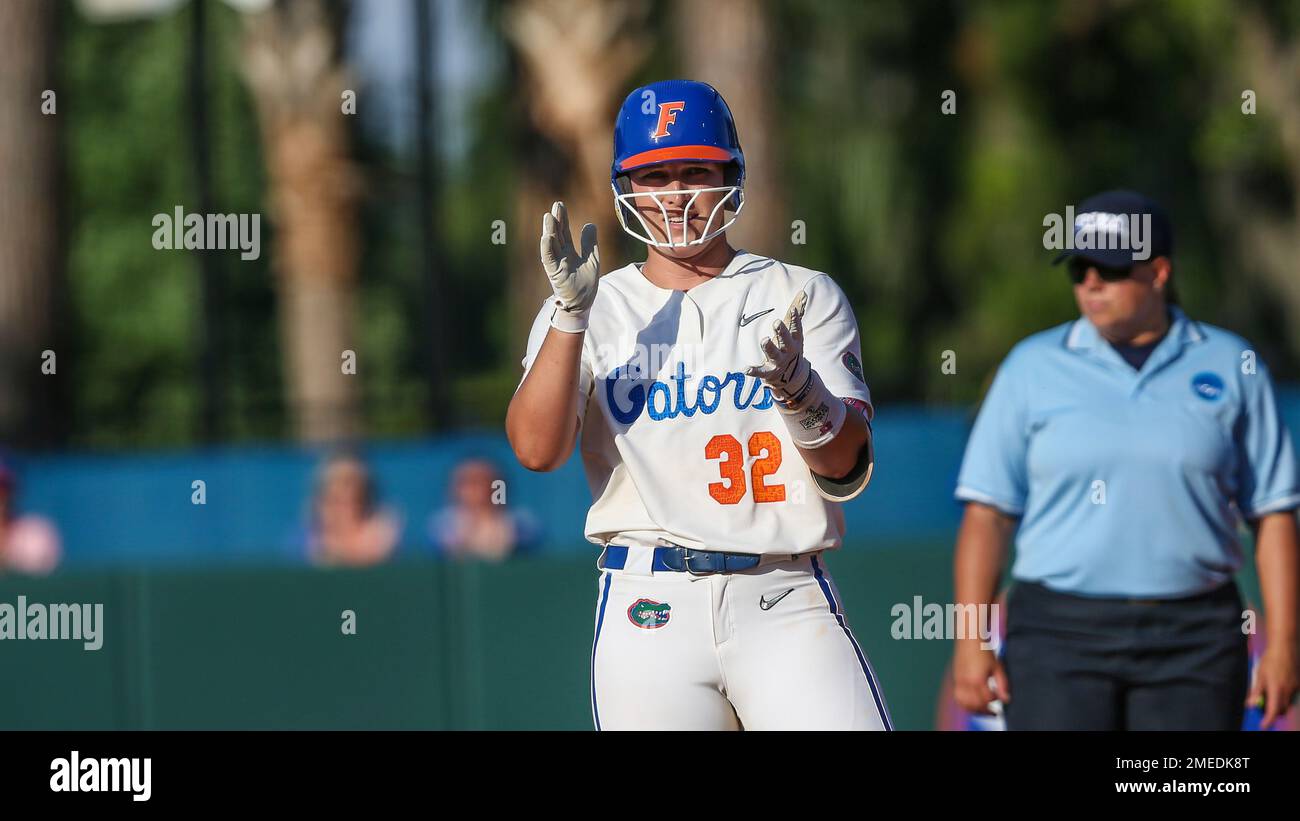 Florida first baseman Kendyl Lindaman (32) during an NCAA softball game ...