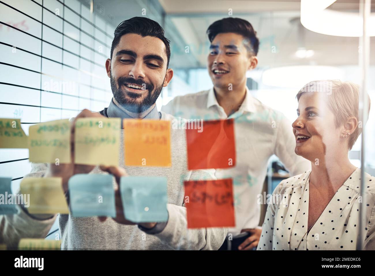 Planning is always best. businesspeople brainstorming with sticky notes ...