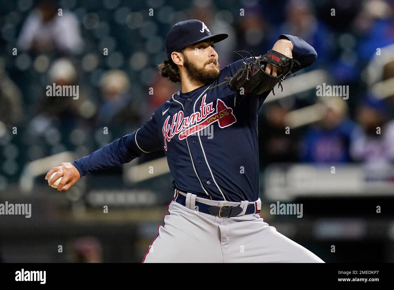 Atlanta Braves' Ian Anderson delivers a pitch during the first inning ...