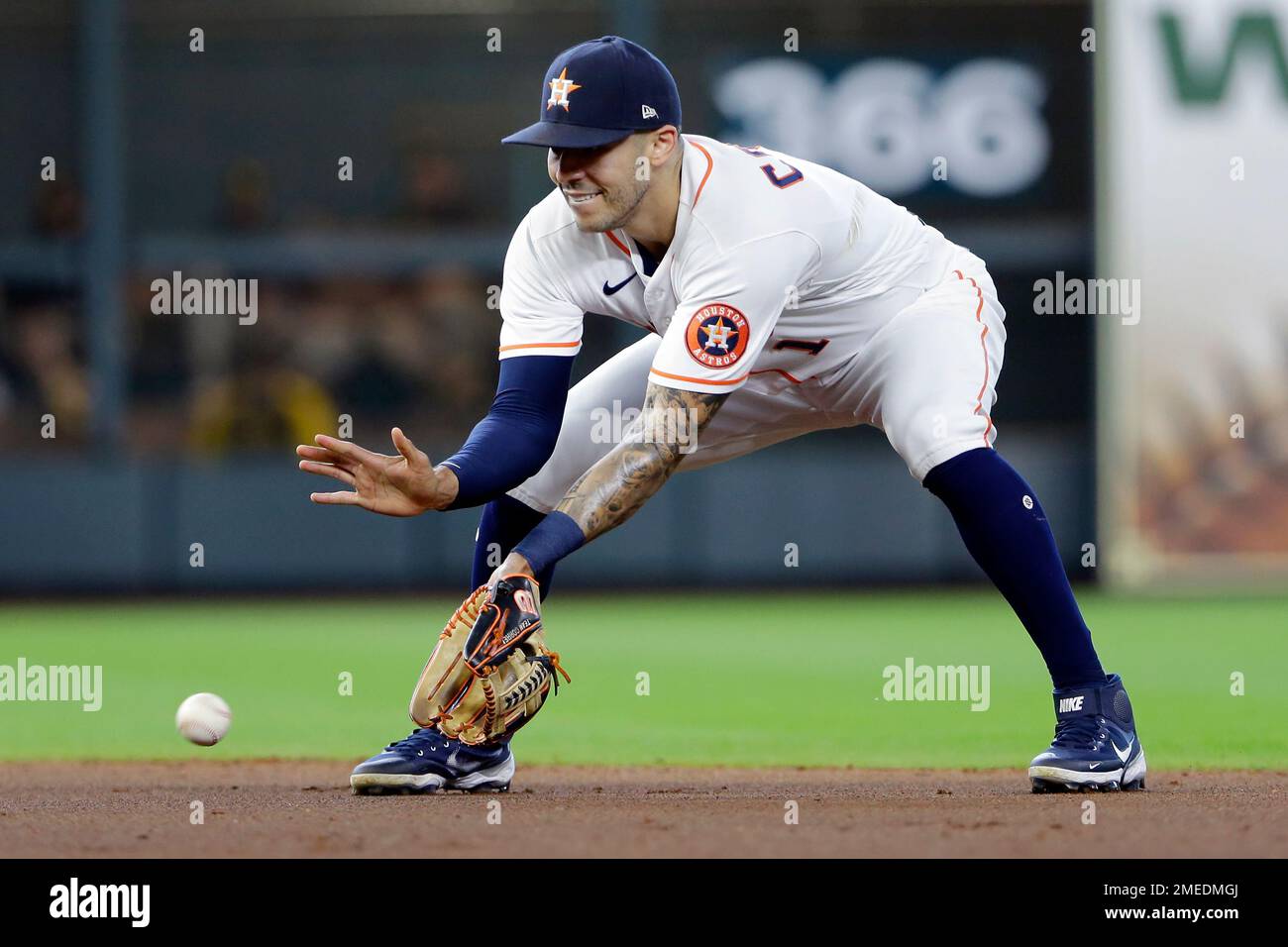 Houston Astros shortstop Carlos Correa fields a ground ball by San ...