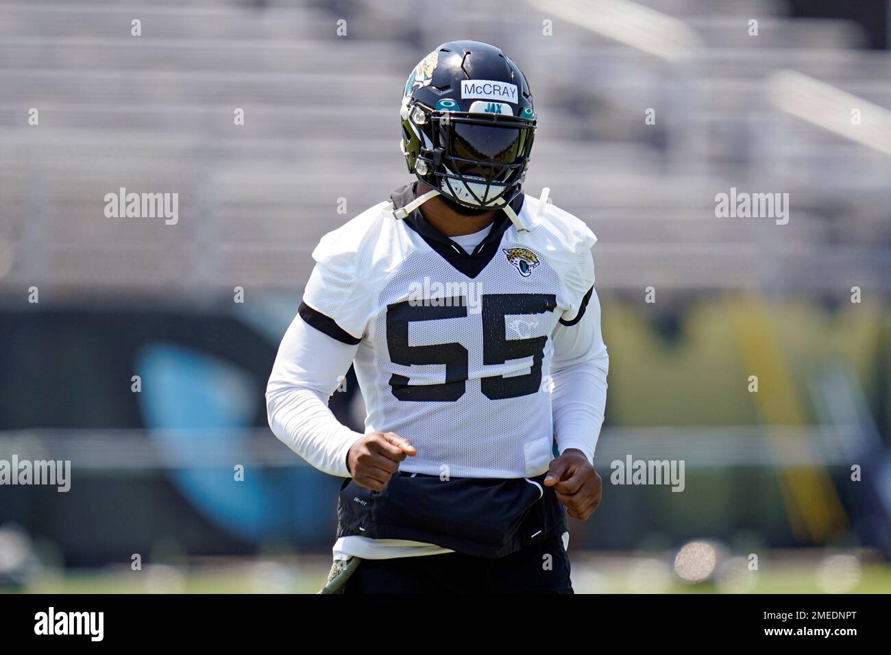 Jacksonville Jaguars defensive end Lerentee McCray (55) runs on the ...