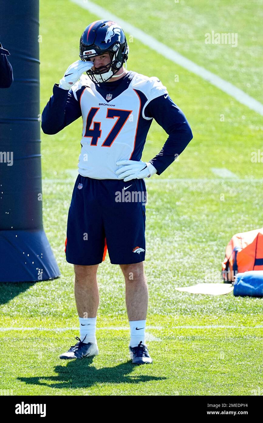 Denver Broncos inside linebacker Josey Jewell (47) looks on during an ...
