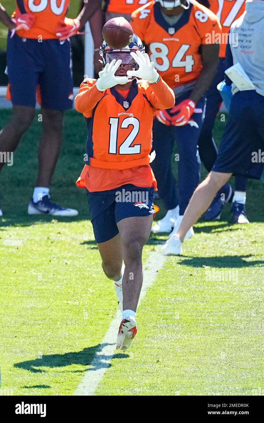 Denver Broncos wide receiver Trinity Benson (12) runs a drill during an ...
