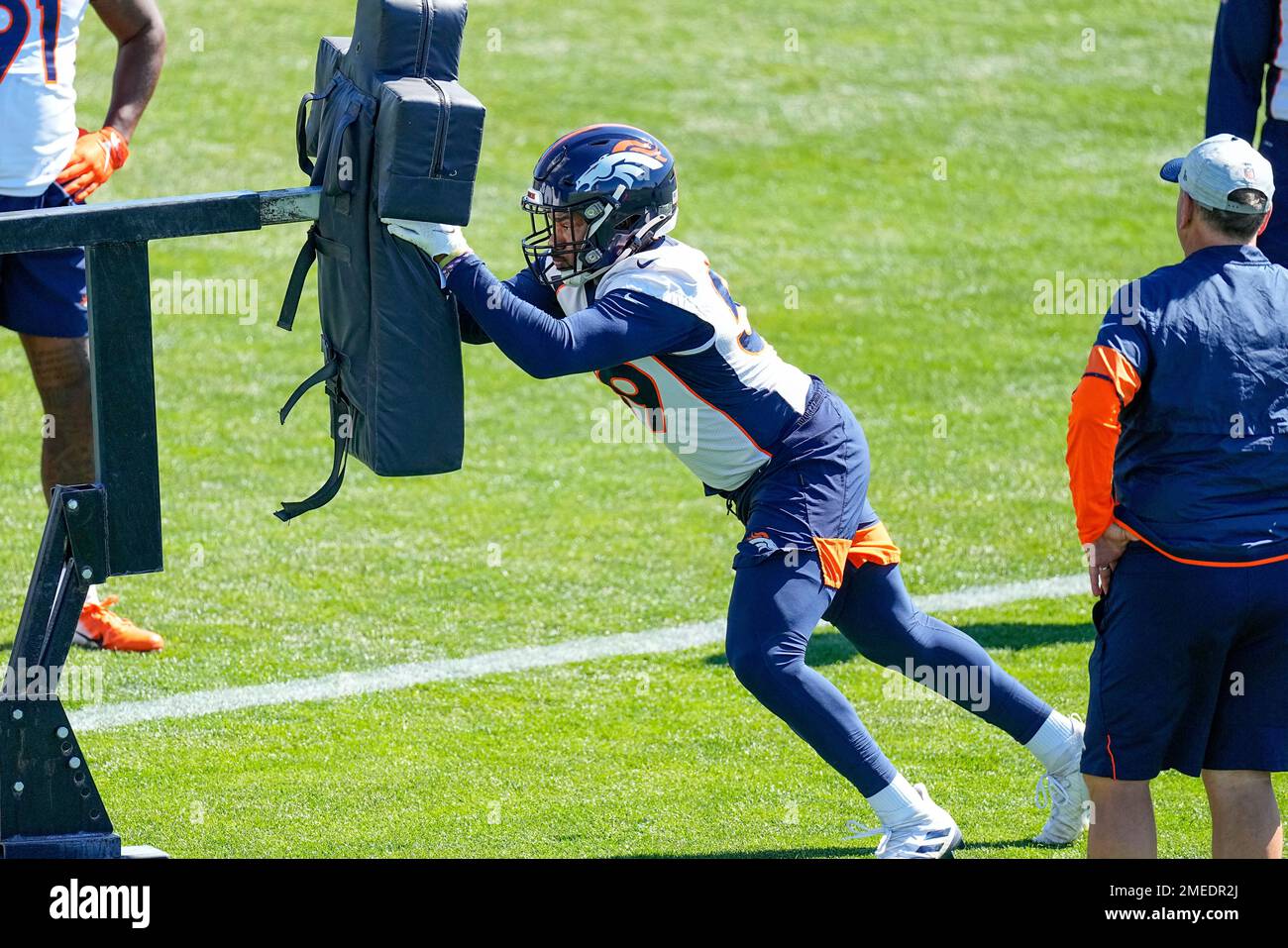 Denver Broncos linebacker Malik Reed (59) runs a drill during an NFL ...