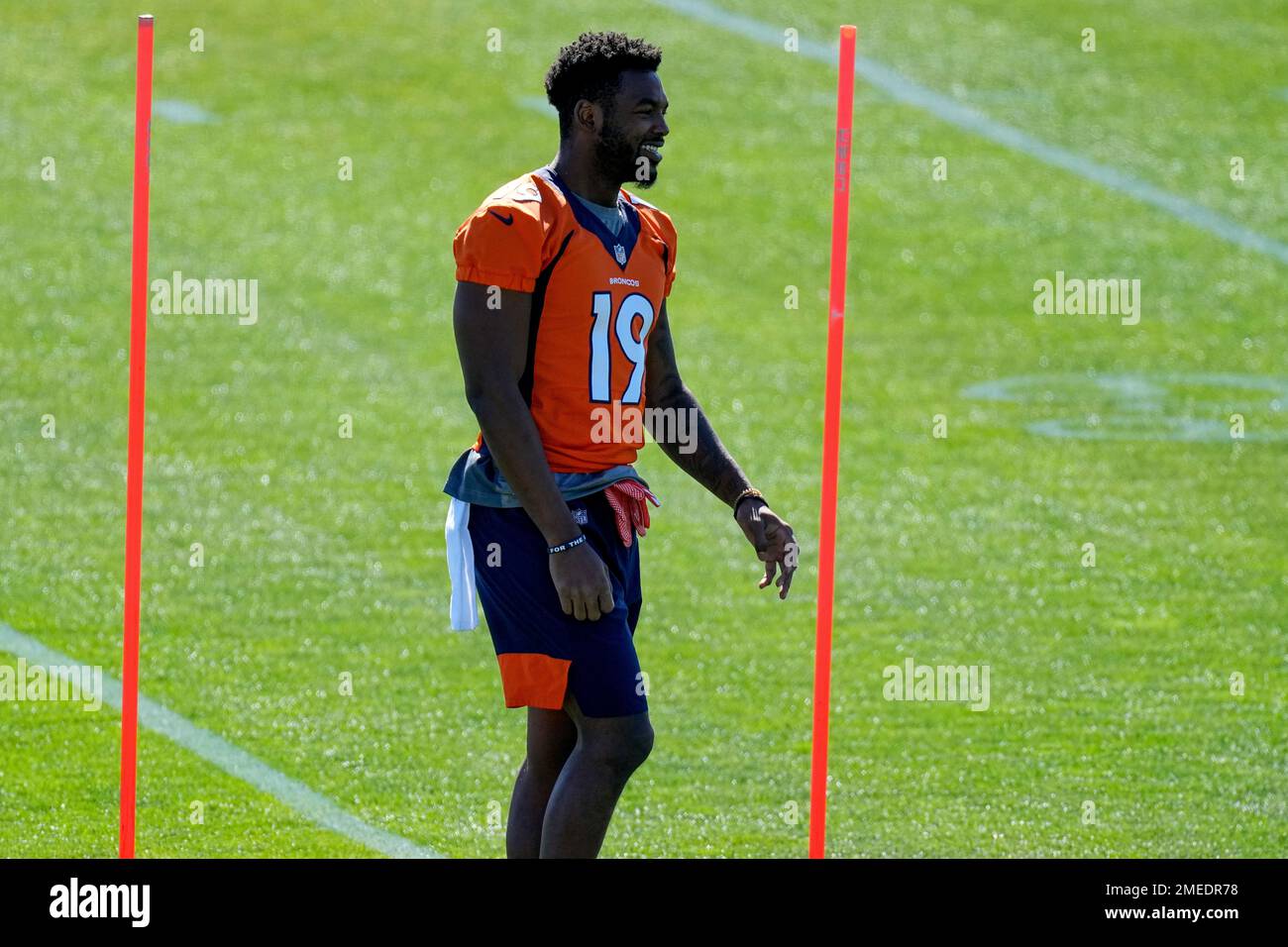 Denver Broncos wide receiver Seth Williams (19) laughs during an NFL ...